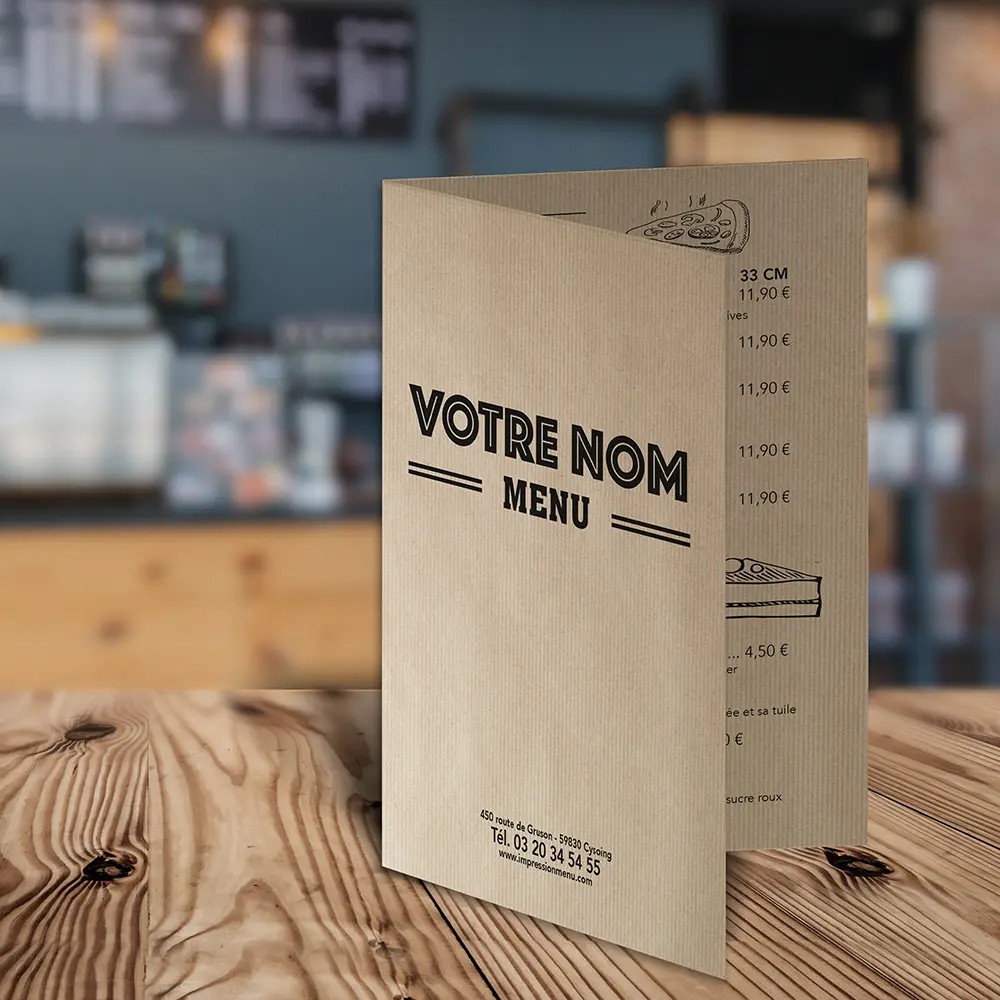 Dépliant Menu Papier Kraft A4 plié 2 volets Brasserie | Impression Menu