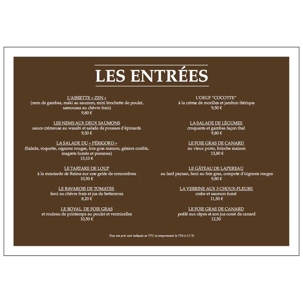 Modèle gratuit Menu A4 horizontal Auberge | Impression Menu